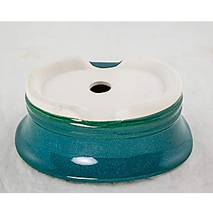 5.75" Oval Teal Green Shohin Bonsai/Succulent Pot + Tray + Rock + Mesh Combo