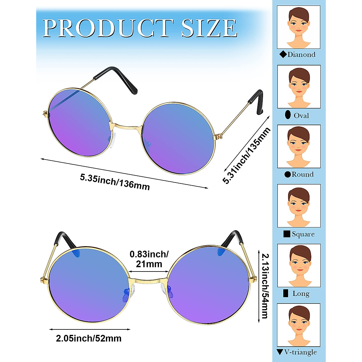 Weewooday 30 Pairs Round Hippie Sunglasses Retro Colored Hippie Glasses 60s 70s Trendy Sunglasses Metal Frame Circle Glasses Reflective Lens Sunglasses for Women Men, Multicolored