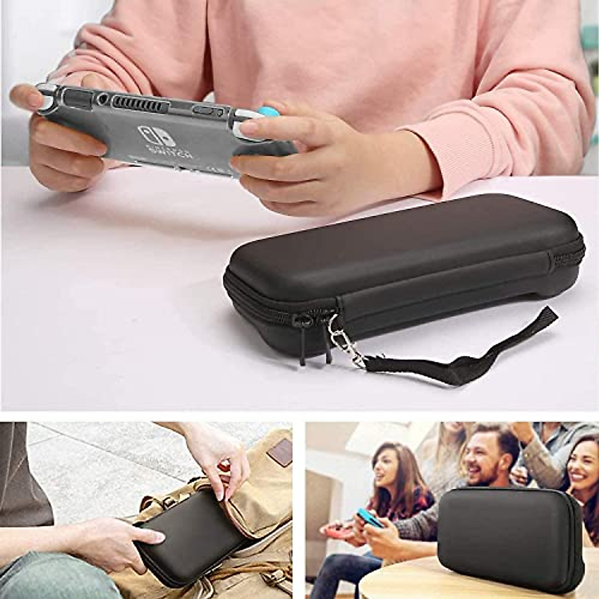 HEYSTOP Kompatybilna Torba do przenoszenia Nintendo Switch Lite, ochronne case NA wyświetlacz z z hartowanego szkła, karta do greed, 6 nakładek NA kciuk do zestawu akcesoriów Nintendo Switch Lite
