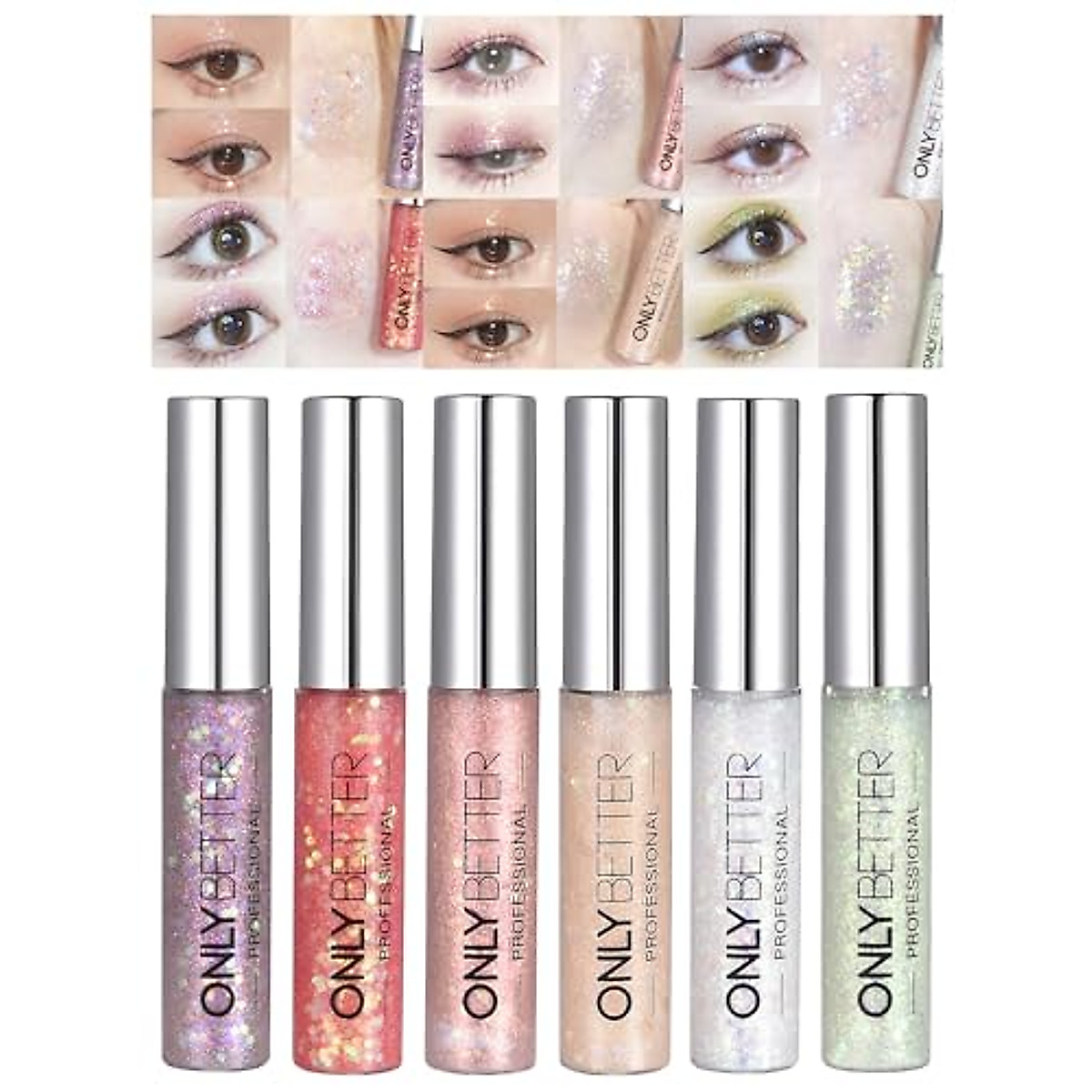 ONLYBETTER Liquid Glitter Eyeshadow Set, Long Lasting, Quick-Drying Sparkling Eye Shadow, Waterproof Liquid Eye Shadow, Creates High-Impact Liquid Eye Glitter