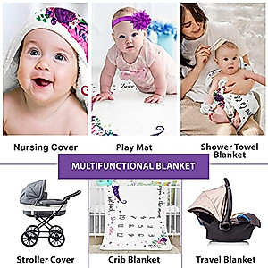 Baby Monthly Milestone Blanket Girl - Extra Soft, Large (60"X40") Thick Fleece - Baby Growth Chart Blanket - Baby Age Blanket for Photos - Baby Month Blanket - Includes Headband, Floral Wreath, Frame