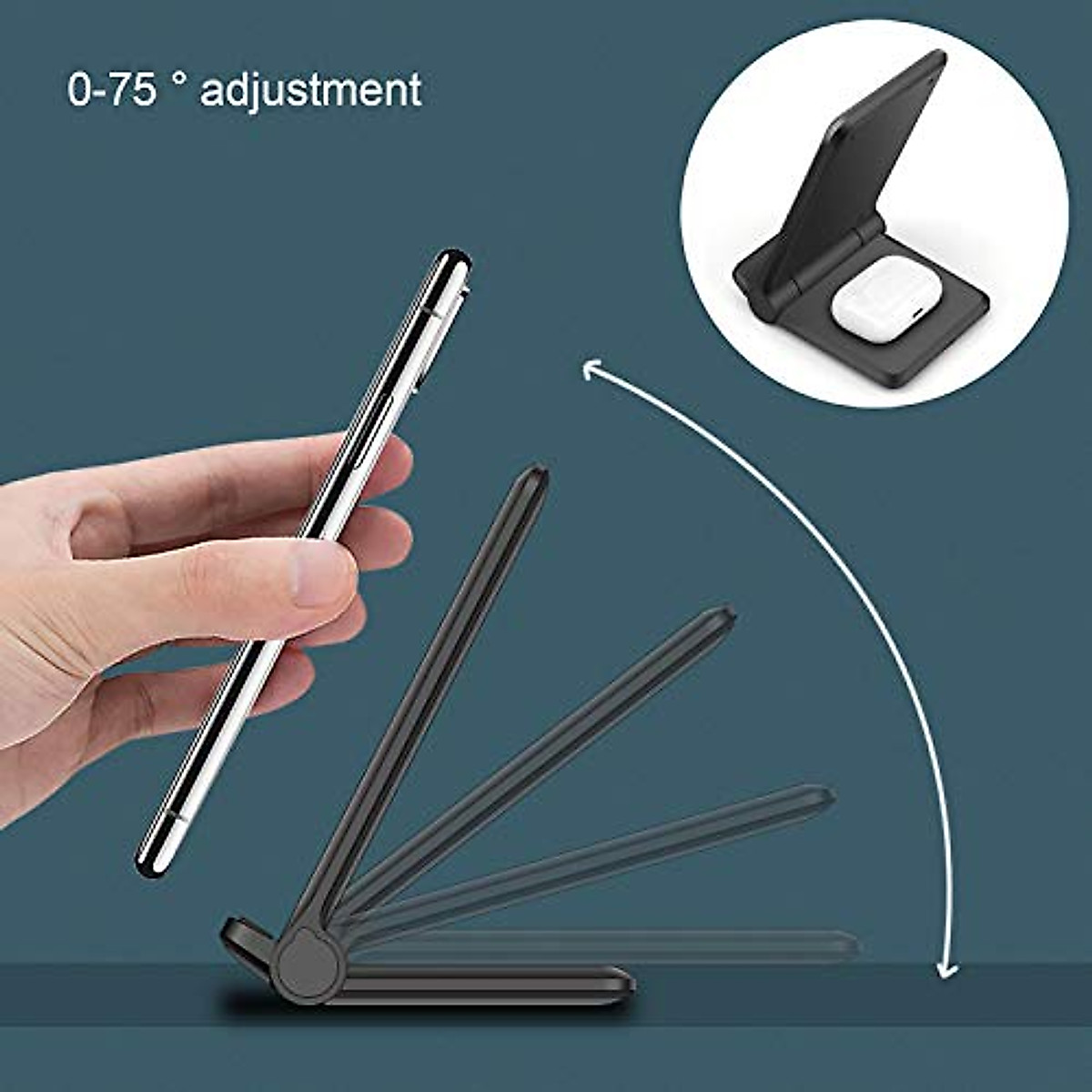 25W Wireless Charger,Foldable 2 in 1 Wireless Charging Station for Apple iPhone 14/13/12/11/Plus/Pro/SE/X/8/Airpods,PDKUAI 15W Fast Dual Wireless Induction Charge Stand for Samsung Phone/Galaxy Buds