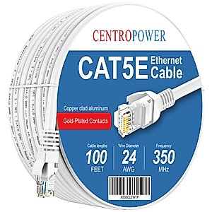 CENTROPOWER Cables Cat5e Ethernet Network Patch Cable, White 100ft Internet Wire for Modem, Router, Pc, TV, Consoles，High Speed Internet…