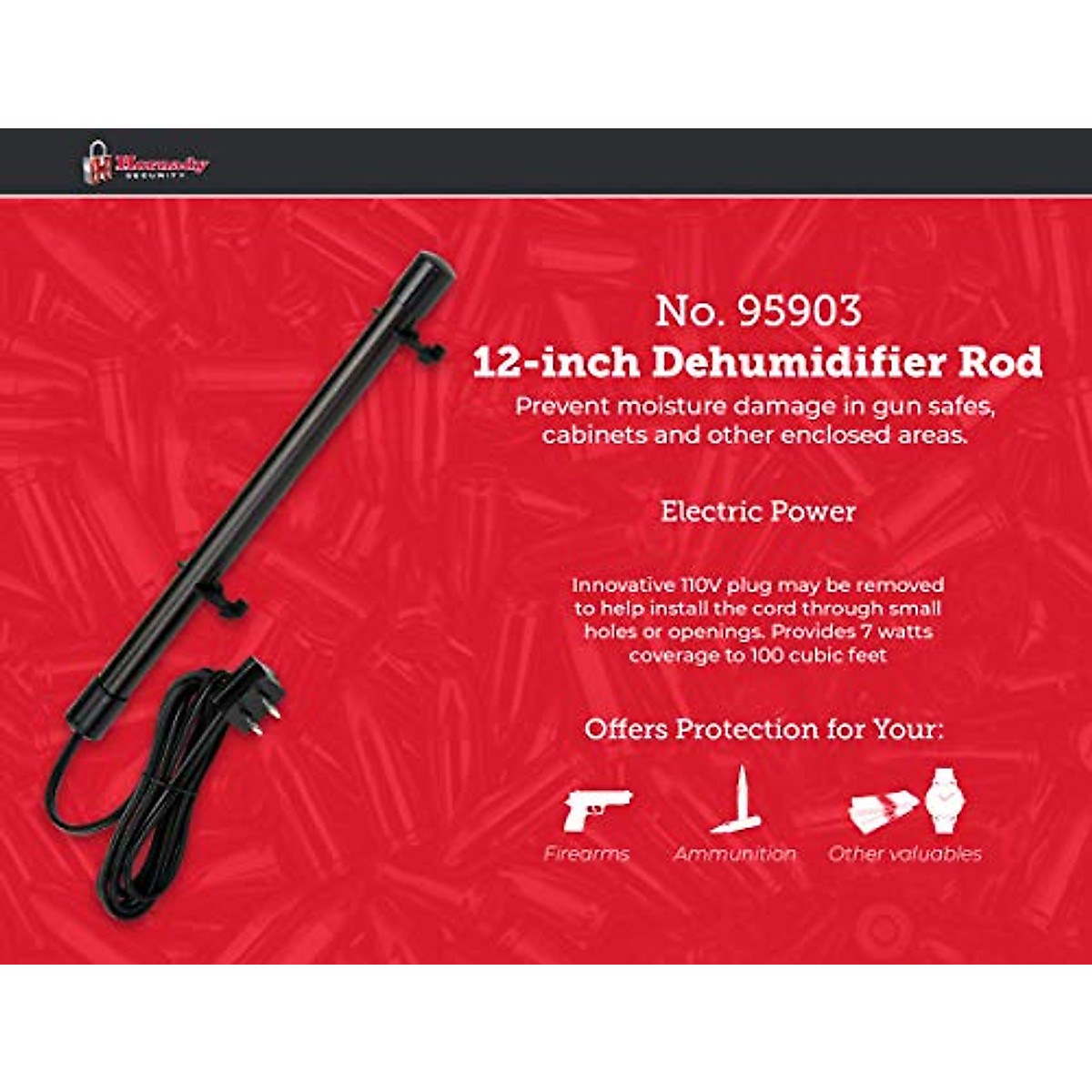 Hornady Gun Safe Dehumidifier Rod 12 Inch, Black, 95903 - Maintenance-Free Plug-In Electric Dehumidifier Eliminates Moisture for Gun Safes & Cabinets to Help Prevent Rust & Corrosion in Your Gun Vault