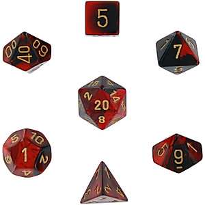 Chessex Manufacturing Polyhedral 7-Die Gemini Dice Set: Black & Red with Gold (d4, d6, d8, d10, d12, d20 & d00) CHX-26433