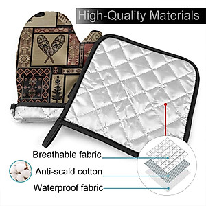 Rustic Lodge Bear Moose Oven Mitts and Pot Holders Set Kitchen Gift Set for Kitchen Cooking Baking, BBQ