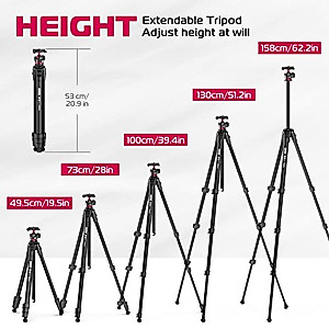 ULANZI MT-55 Ombra Travel Tripod, 62.2" Professional Camera Video Tripod, Aluminum Tripod W/ 360° Ball Head&Quick Release Plate, Max Load 17.6 LB for Nikon Canon DSLR Camcorder, Phone Holder Included
