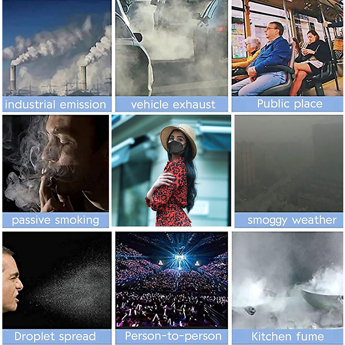 Edith qi KN95 Face Masks 50 PCS, Individually Wrapped, 5 Ply Black Disposable KN95 Masks for Adults Filter Efficiency 95%, Protection against PM 2.5 Smoke Particles