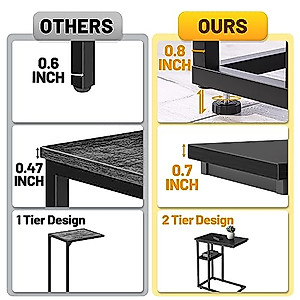 C Table End Table, Sturdy 2 Tier C Shaped Side Table for Couch Sofa Bedside Small Space, C Snack Table TV Tray Record Player Stand Small Tables for Living Room Bedroom, Easy to Assemble, Black