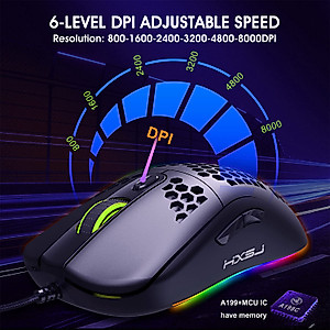 XINMENG Wired Gaming Keyboard and Mouse Combo, Compact 82 Keys RGB Blackit Mechanical Keyboard and Adjustable 8000DPI Lightweight Honeycomb Design Mouse, Spill-Resistant for Desktop, Computer, PC