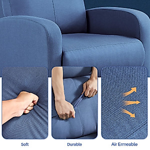 Yaheetech Home Theater Seating Fabric Recliner Chair Modern Single Living Room Reclining Sofa with Pocket Spring Light Blue