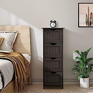 MAXCBD Nightstand Bedside Table Drawer Cabinet Dresser with 4 Drawers Bedroom Storage Chests of Drawers Floor Cabinet Brown Floor Cabinet Bathroom Storage Cabinet Storage Tower Dresser