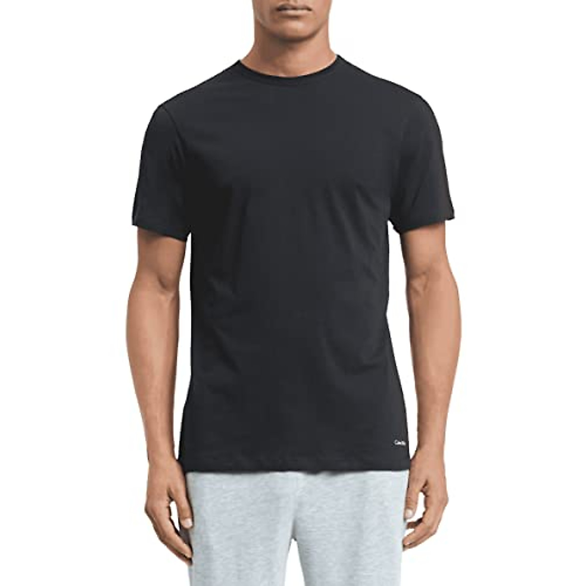 Calvin Klein mens 100% Cotton T-Shirt Packs 5 BLACK- SHORT SLEEVE SLIM FIT CREWNECK L
