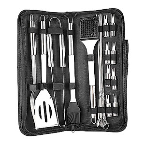Grill Set, 20pcs Brush Barbecue Tool Set Fine Crafted Stainless Steel for Travel for Outdoor