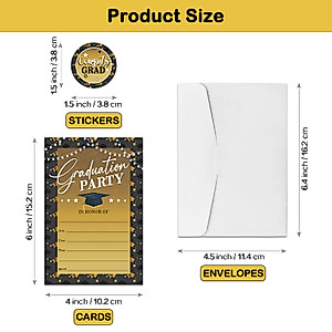 REWIDPARTY Graduation Party Invitations Cards with Envelopes & Stickers（Set of 15） Graduation Celebration Invites Graduation Announcement Cards Grad Celebration Supplies for High School or College