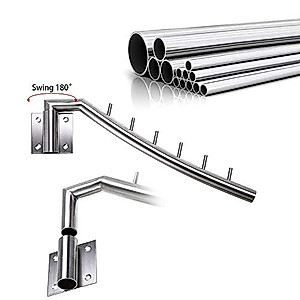 Wall Mount Clothing Rack - 2 Pack - Stainless Steel Hanging Drying Clothes Hanger with Swing Arm Holder - Heavy Duty Laundry Closet Storage Organizer Rod -Space Saver Clothing for Bedrooms, Bathrooms