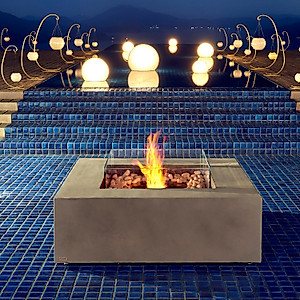 Eco Smart | Base 40 Fire Pit Table | Natural Color | Stainless Steel Gas Burner | Elegant Curved Design with Versatile Wide Lip | Complements Any Decor and Setting