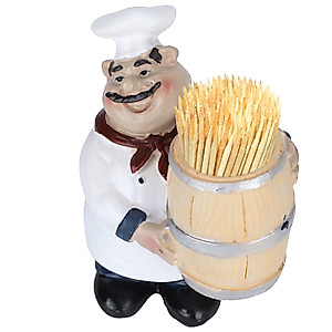 Chef Figurines Toothpick Holder, Resin Toothpick Dispenser with Italian Chef Statue for Kitchen Counter Restaurant Coffee Shop Decor