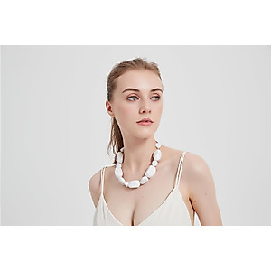 Giuesytic White Beaded Rock Bone Pebble Choker Classic Statement Necklace Halloween Costumes for Women Cosplay Accessories Carnival Accessory Jewelry