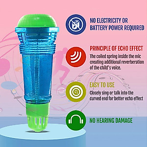 Novelty Place Echo Mic for Kids and Toddlers - Battery-Free Magic Microphone Voice Amplifying Retro Toy for Singing, Speech & Communication Therapy - 10" (Blue & Green)