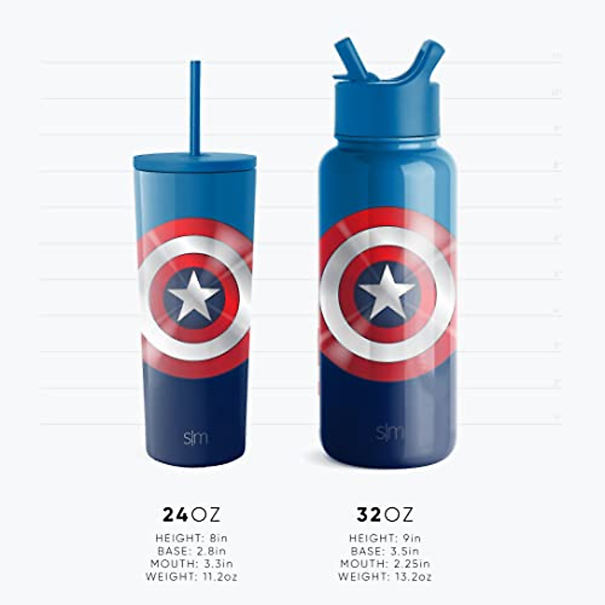 Simple Modern Marvel Insulated Tumbler Cup with Flip Lid and Straw Lid | Gifts for Women Men Reusable Stainless Steel Water Bottle Travel Mug | Classic Collection | 24oz Avengers Shield