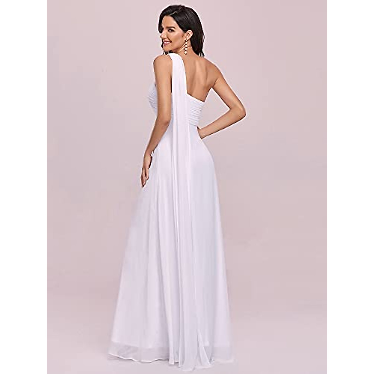 Ever-Pretty Women's Summer One-Shoulder Empire Waist Chiffon Pleated Maxi Formal Dress White US6