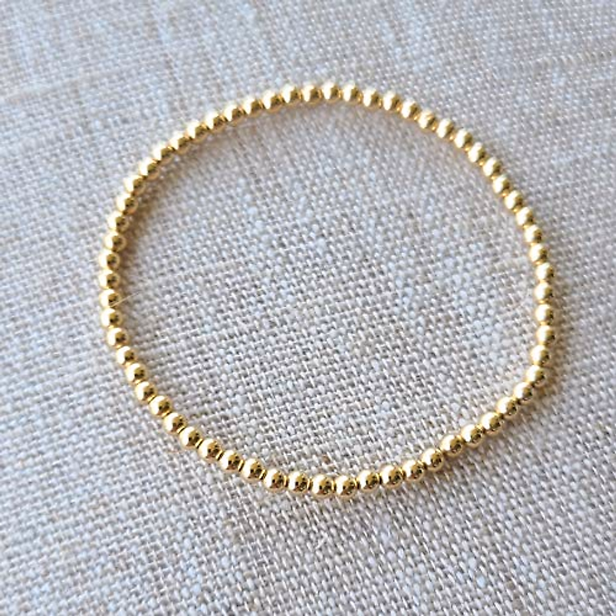 Anela 14kt Gold Filled Bracelet, 3mm Gold Filled Beads, Stretch and Stackable, Waterproof to Swim or Shower, Dainty Woman Bracelet for Everyday Use, Stretch and Stackable, Hand Made in USA