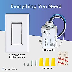 RunLessWire - The Original Self-Powered (NO Batteries) Wireless Light Switch & Receiver Kit, No WiFi Needed, DIY, Remote 150+ft RF Range - Basic: 1 Receiver, 1 Switch - White