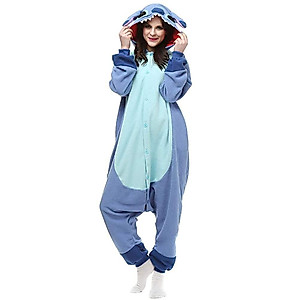 EONDEAR Adults Onesie Halloween Costumes Animals Sleeping Kigurumi Pajamas, Blue Stitch, Medium