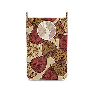 hengpai Kids Cute Hanging Laundry Hamper Bag Dirty Clothes Bag Basket Fabric Wash Bag with Door Wall Hooks,Lovely Hand Drawn Autumn Leaves