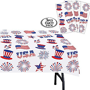 AnapoliZ 4th of July Plastic Tablecloth | 3 Pcs Pack (54” Inch Wide x 102” Inch Long) | Rectangular Independence Day Table Cover, Patriotic Party Table Decoration | American Celebration Tablecover