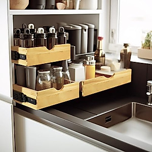 Soaoo 2 Pcs Pull out Drawers for Kitchen Cabinets Assembled Roll out Cabinet Organizer Corner Sliding Drawers for Inside Cabinets, 14”W x 21”D, Requires At Least 14.6” Cabinet Opening