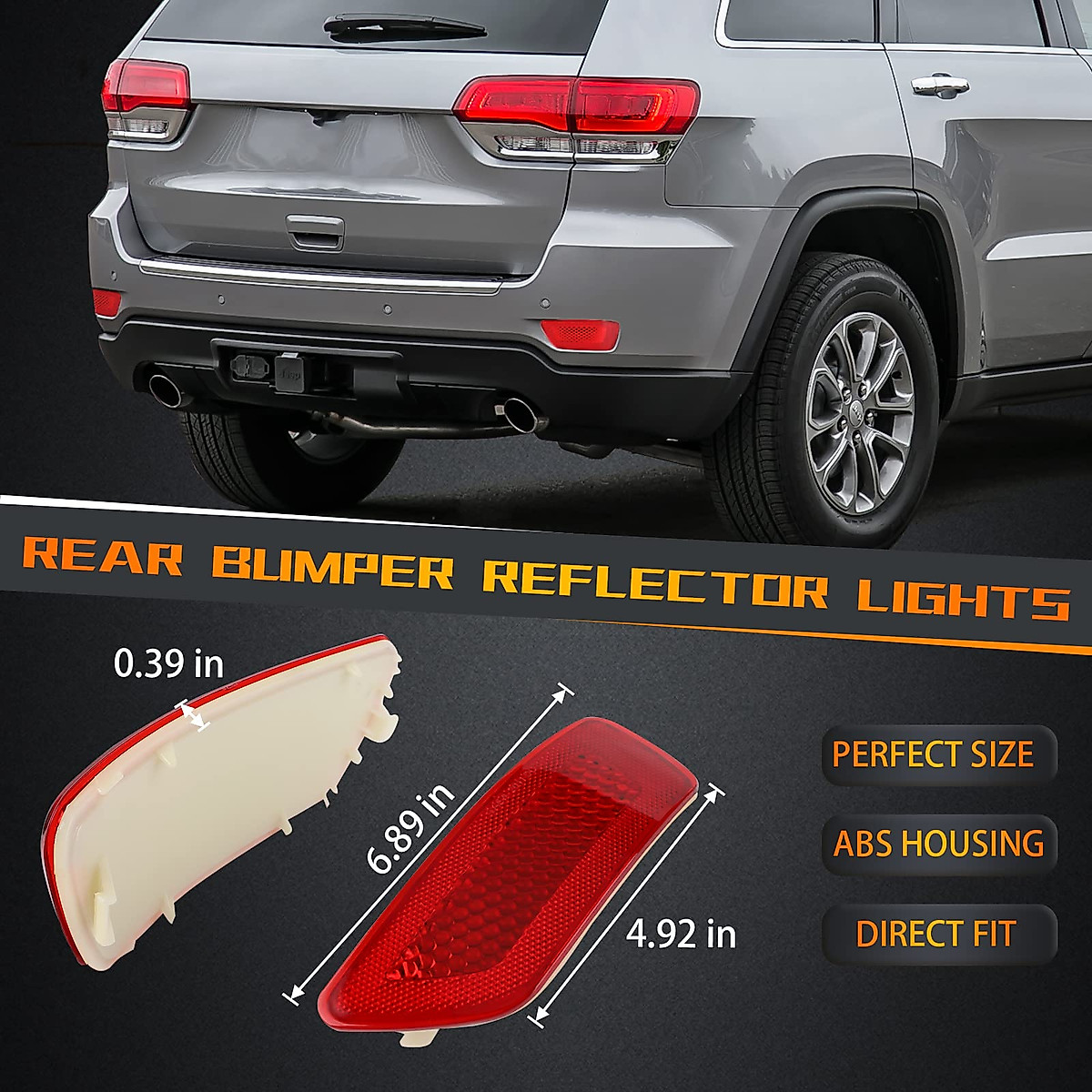 Rear Bumper Reflector Light Lamp Compatible with Jeep Grand Cherokee 2012-2018, Patriot 2013-2017, Dodge Journey 2012-2020 Back Bumper Reflectors Left & Right Red Les Replace # 57010720AC, 57010721AC