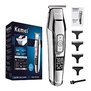 KEMEI Mens Clipper Cordless Barber Professional Hair Clipper LCD Display 0mm Baldheaded Beard Cutter Electric Haircut Machine USB Rechargeable