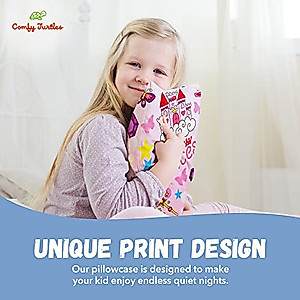 Comfy Turtles 13 x 18 Inch Toddler Size Pillowcase - Natural Cotton - Pillow Cover for Children, Boys, Girls & Kids - for Sweet Dreams, Sleeping & Travel - Soft & Breathable - Pink Castle