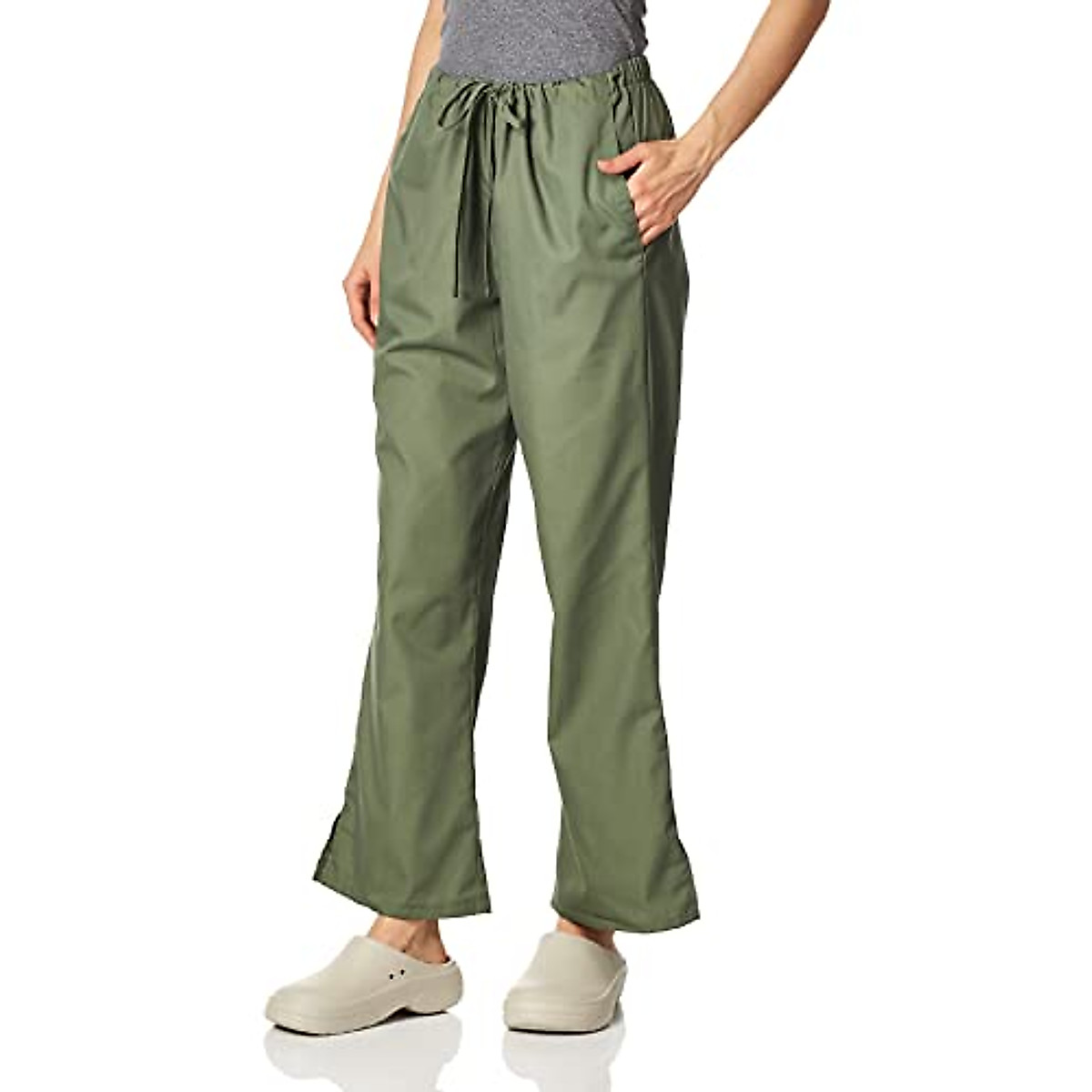 Cherokee Women's Plus Size Flare Leg Drawstring Scrub Pant, Olive, XX-Large