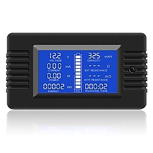 DC Multifunction Battery Monitor Meter,0-200V,0-10A (Widely Applied to 12V/24V/48V RV/Car Battery) LCD Display Digital Current Voltage Solar Power Meter Multimeter Ammeter Voltmeter
