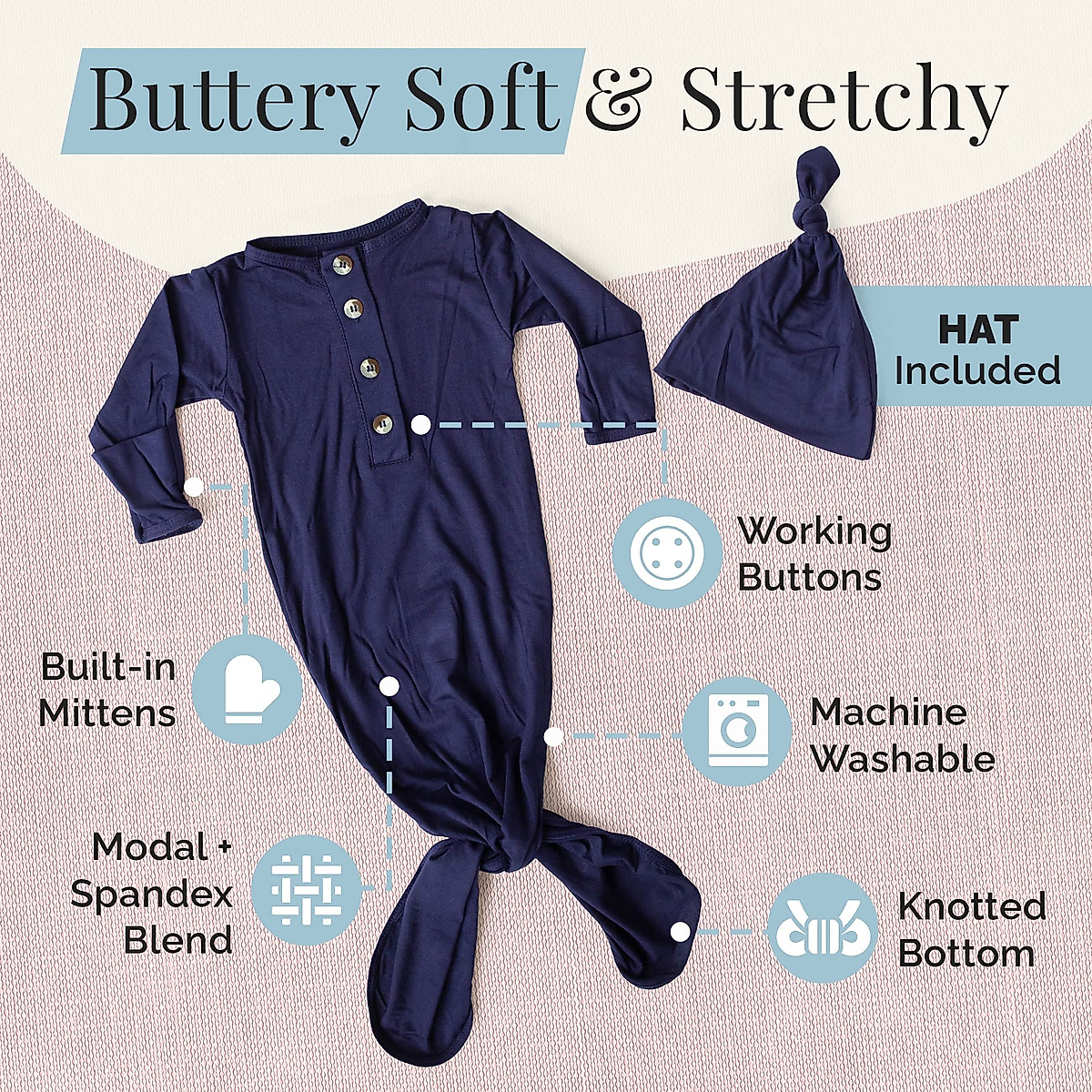 Stroller Society Baby Gowns, Knotted Gown Baby Newborn, Baby Gowns, Baby Boy, Newborn Boy Clothes, Newborn Sleeper Gown, Navy Blue