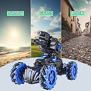 TIKHOSEN Rc Tank Car 4wd for Boys Stem Cool Toys Year Olds with Led 360 Drift Shooting Water Bullets Remote Control Bubble Car for Girls Birthday Gifts Ideas for Kids Age 6-15(B) (DB)
