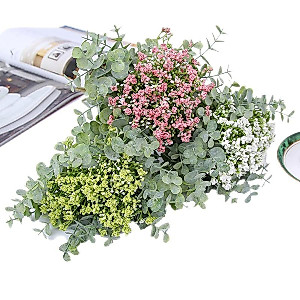 DLWJMDX A Bunch of Artificial Flowers Real Touch Babies Breath Flowers Artificial Eucalyptus Leaves Bouquet for Wedding Party Floral Arrangement Home Garden Office Festive Decoration