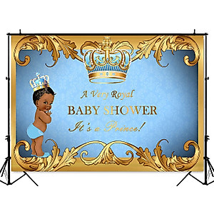Mehofoto Light Blue Baby Shower Backdrop Royal Prince Background 7x5ft Vinyl Africa American Boy Royal Baby Shower Party Banner Supplies…