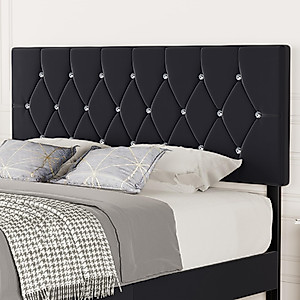 VECELO Velvet Upholstered Headboard King Size with Diamond Tufted Bed Headboard, with 6 Adjustable Positions from 39.8" to 49.8", Easy Assembly,Black