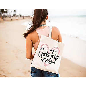 GXVUIS Canvas Tote Bag for Women Aesthetic Girls Trip Love 2024 Reusable Shoulder Bags for Shopping Beach Gift for Friend White