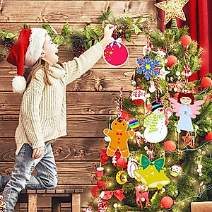 OurWarm 48pcs Wooden Christmas Ornaments Crafts for Kids, Unfinished Wood Slices Ornaments, DIY Crafts Christmas Ornaments Set for Christmas Tree Ornaments