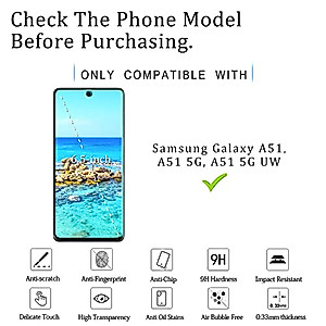 KATIN [2-Pack] Designed for Samsung Galaxy A51/ A51 5G/ 5G UW Tempered Glass Screen Protector, Fingerprint Unlock, Anti Scratch, Bubble Free, 9H Hardness, Case Friendly