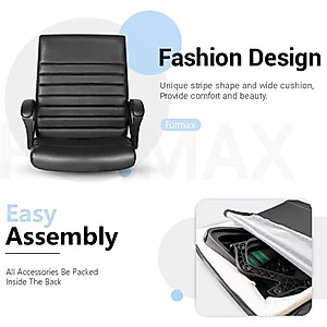 Furmax Mid Back Ribbed Desk Chair PU Leather Executive Office Chair Swivel Computer Chair with Soft Padded Arms