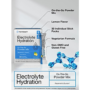 Horbäach Electrolyte Powder Packets | 30 Sticks | Lemon Flavor | On-The-Go Powder Mix | Vegetarian | Keto-Friendly | Non-GMO, Gluten Free Supplement