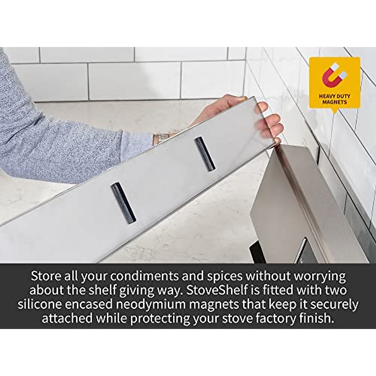 StoveShelf 30" Length White Magnetic Shelf for Kitchen Stove - Kitchen Storage Solution with Zero Installation - Over Stove Spice Rack Organizer