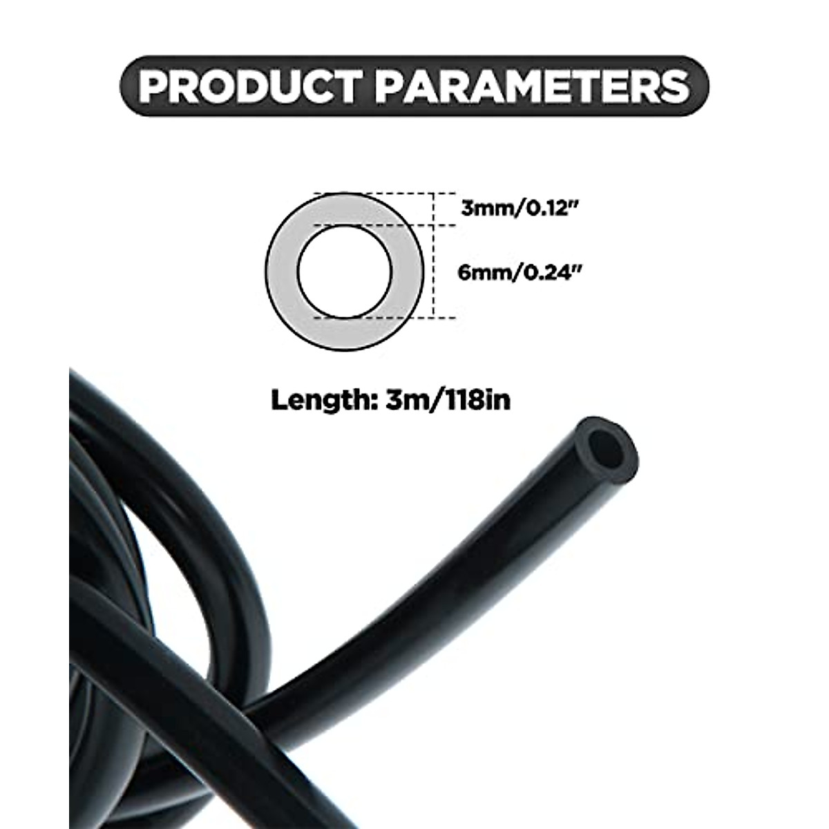 AOCISKA 10 Ft Silicone Vacuum Tubing,Universal High Performance Automotive Silicone Vacuum Tubing Hose line,1/4" Inner Diameter Hose,automotive Replacement Vacuum Hose Line(Black)