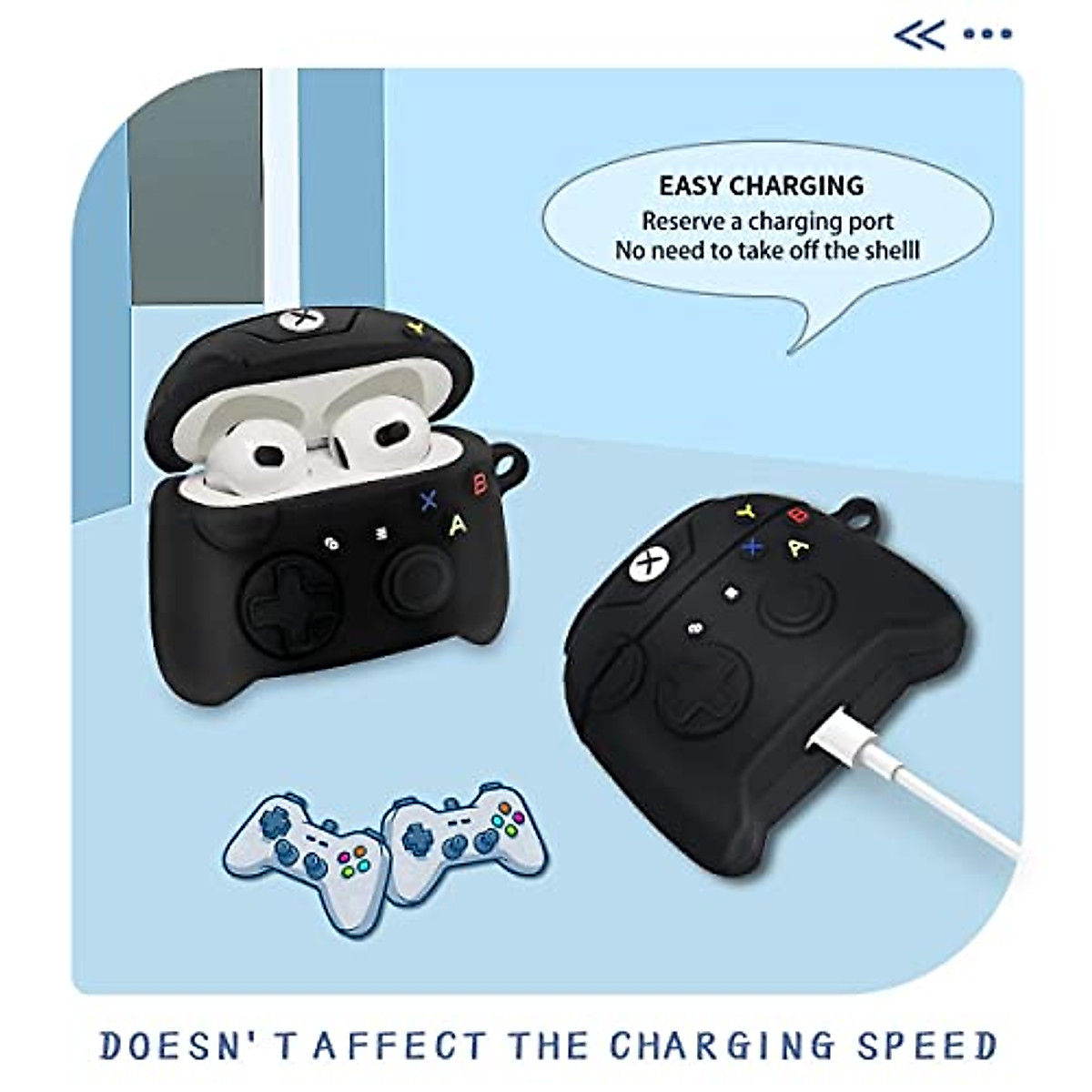 ZOICIP Cute Cover for Airpods 3 Case, 8in1 Accessories Set Protective Air pod 3 (2021) Cover, 3D Cartoon Fashion Funny Game Controller Silicone Case for Airpods 3 3rd Generation for Boys Girls(Black)